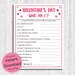 INSTANT DOWNLOAD Valentine's Who Am I Printable - Valentine Ice Breaker ...