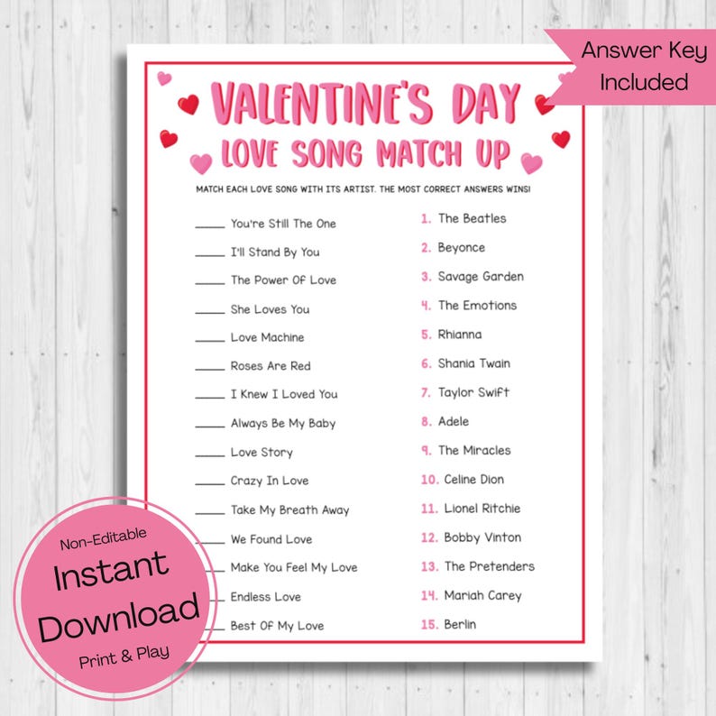 INSTANT DOWNLOAD Valentine's Day Trivia Game Printable - Valentine Game ...