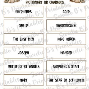 INSTANT DOWNLOAD Nativity Pictionary or Charades Printable - Holiday ...