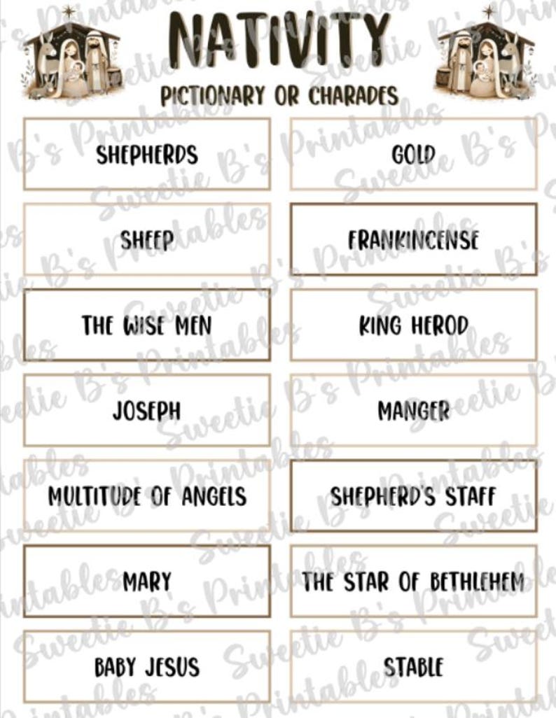 INSTANT DOWNLOAD Nativity Pictionary or Charades Printable - Holiday ...