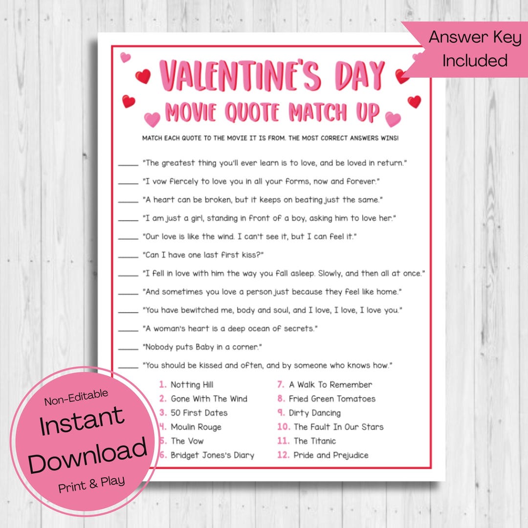 INSTANT DOWNLOAD Valentine's Day Trivia Game Printable - Valentine Game ...