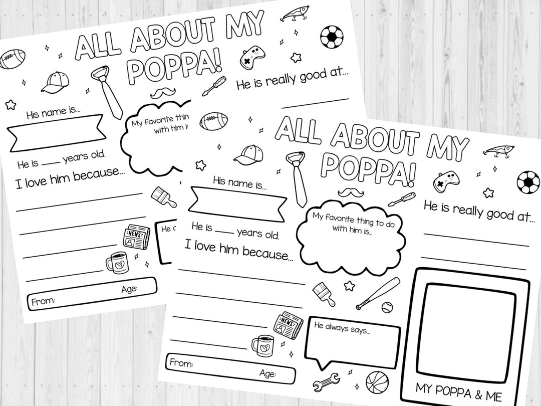 INSTANT DOWNLOAD - All About My Poppa Printable - Grandparent's Day ...