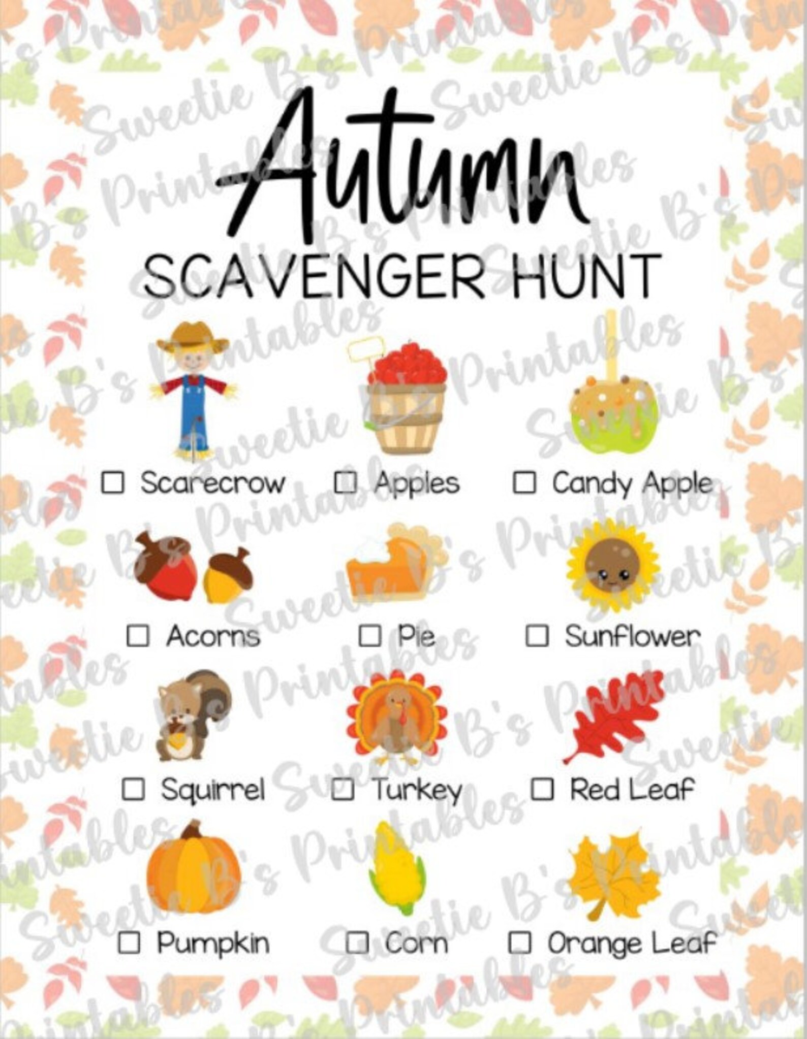 INSTANT DOWNLOAD Autumn Scavenger Hunt Printable Autumn Game Printable ...