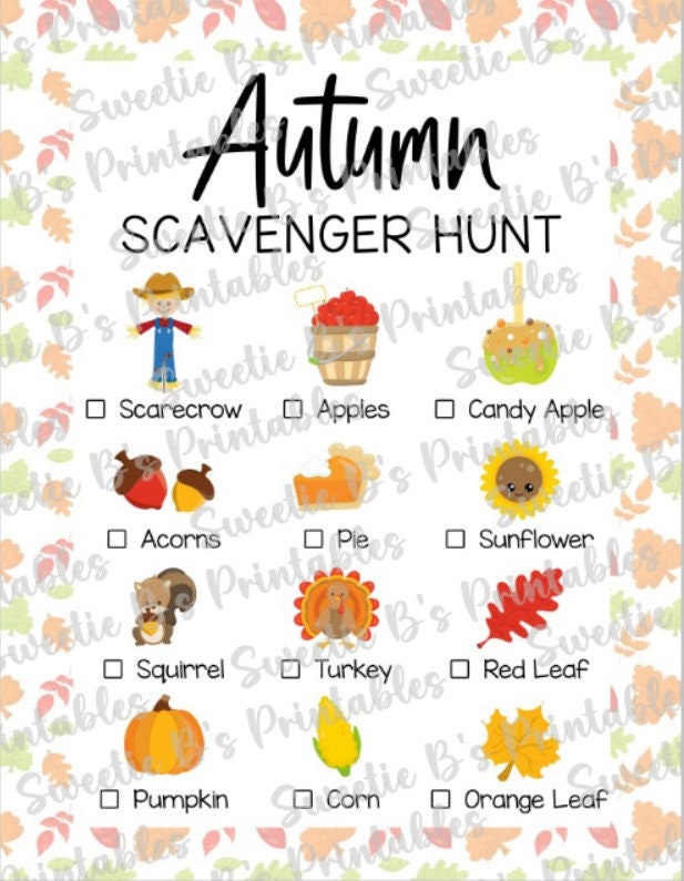 INSTANT DOWNLOAD Autumn Scavenger Hunt Printable Autumn Game Printable ...