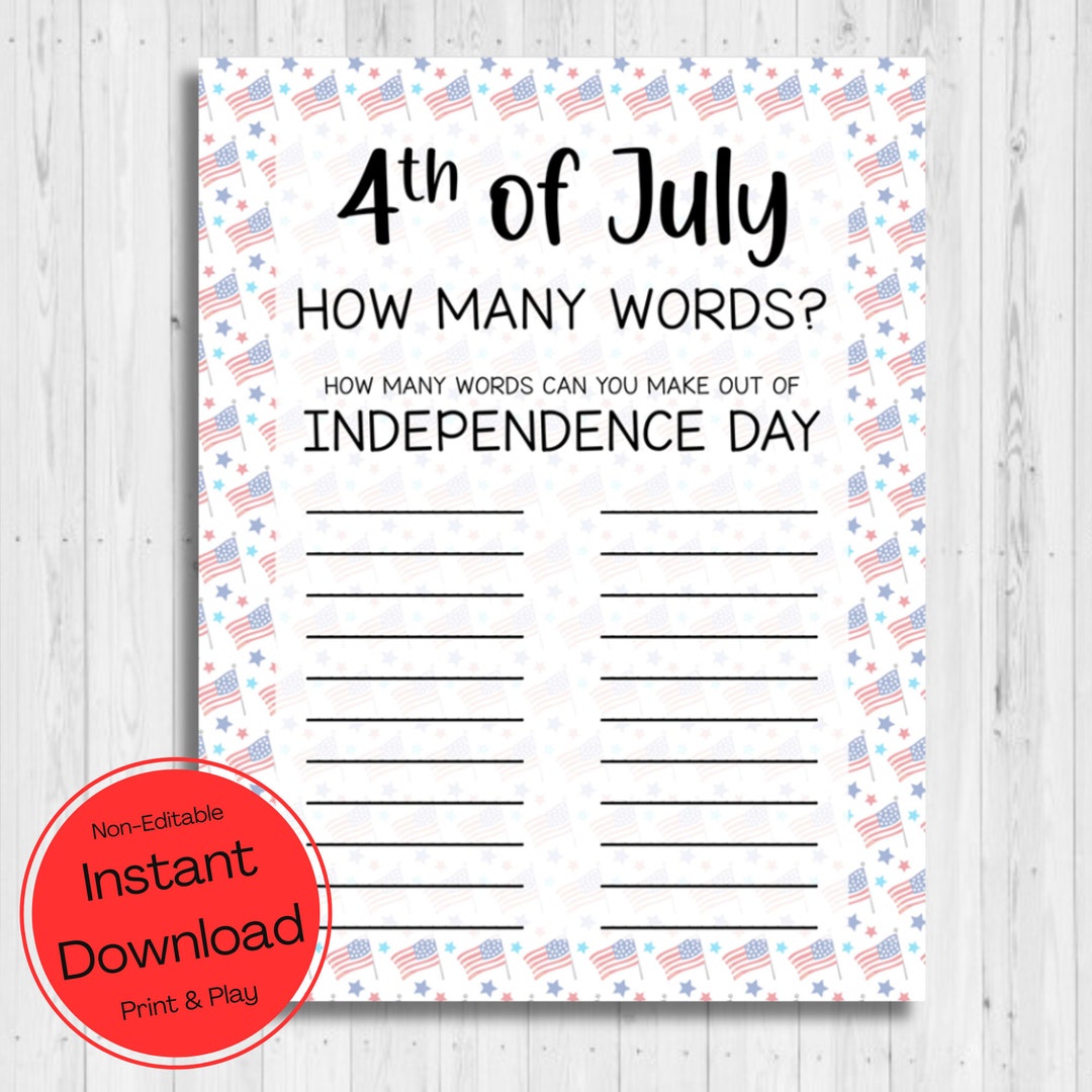 INSTANT DOWNLOAD 4th of July How Many Words Game Printable - 4th of ...