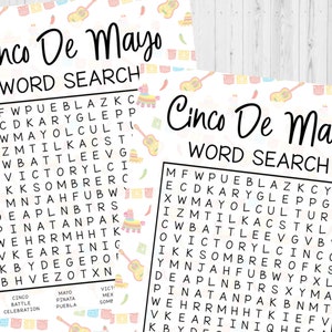 INSTANT DOWNLOAD Cinco De Mayo Word Search Printable - Cinco De Mayo ...