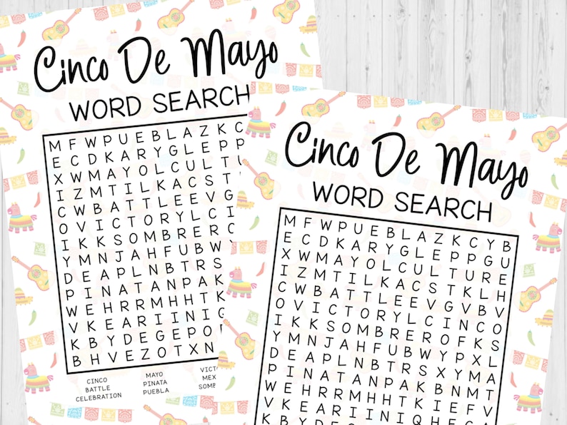 INSTANT DOWNLOAD Cinco De Mayo Word Search Printable Cinco De Mayo Game ...