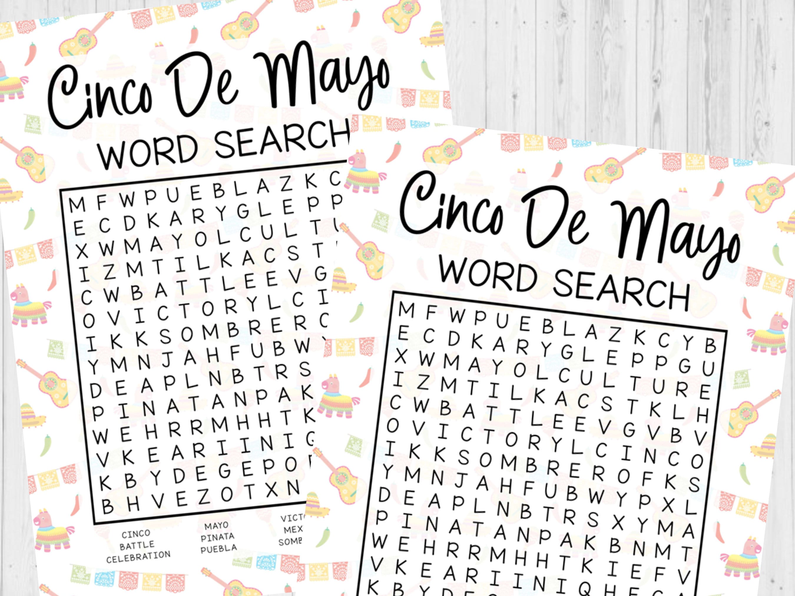 INSTANT DOWNLOAD Cinco De Mayo Word Search Printable - Cinco De Mayo ...