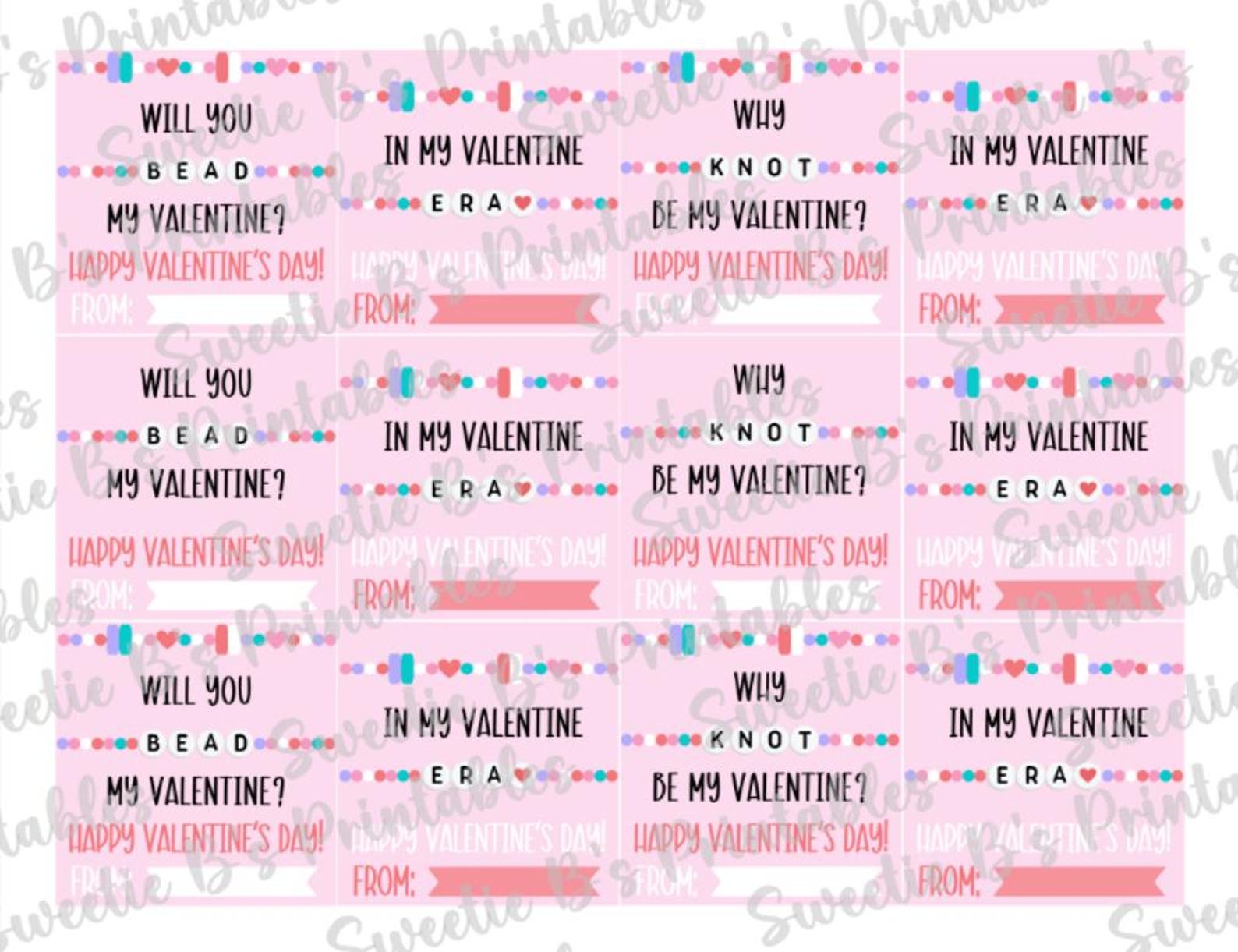 INSTANT DOWNLOAD - Friendship Bracelet Valentine Card Printable ...