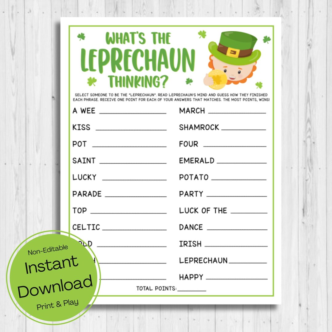 INSTANT DOWNLOAD St Patrick's Day Finish the Phrase Game Printable ...