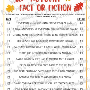 INSTANT DOWNLOAD Autumn Fact or Fiction Game Printable - Autumn Game ...