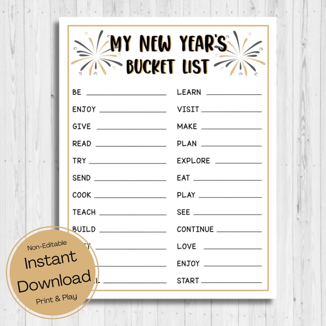 INSTANT DOWNLOAD New Year Bucket List Printable - New Year's Eve Game ...