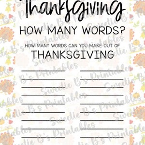 INSTANT DOWNLOAD Thanksgiving How Many Words Game Printable ...