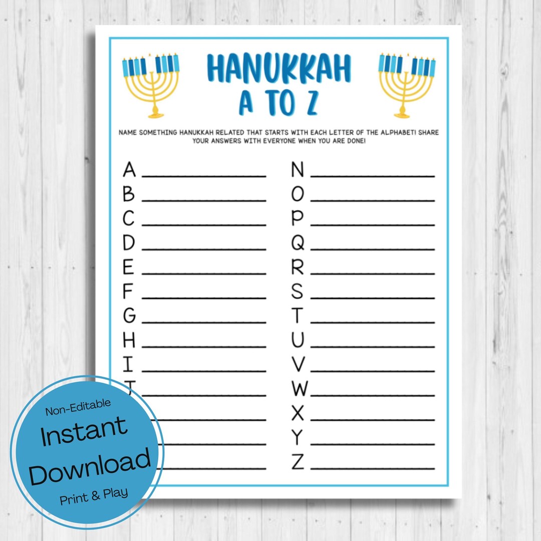 INSTANT DOWNLOAD Hanukkah A to Z Printable - Hanukkah Game Printable ...