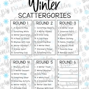 INSTANT DOWNLOAD Winter Scattergories Printable Game - Winter Game ...