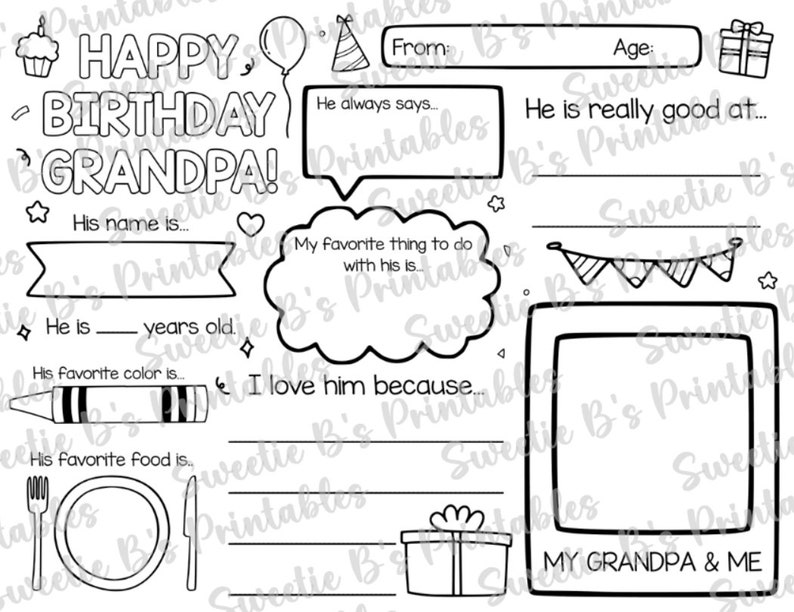 INSTANT DOWNLOAD - Happy Birthday Grandpa Coloring Page - Happy ...