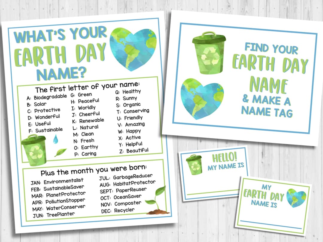 INSTANT DOWNLOAD What's Your Earth Day Name Printable - Earth Day Party ...