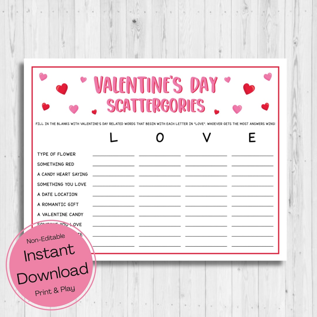 INSTANT DOWNLOAD Valentine's Day Scattergories Printable Game Valentine ...