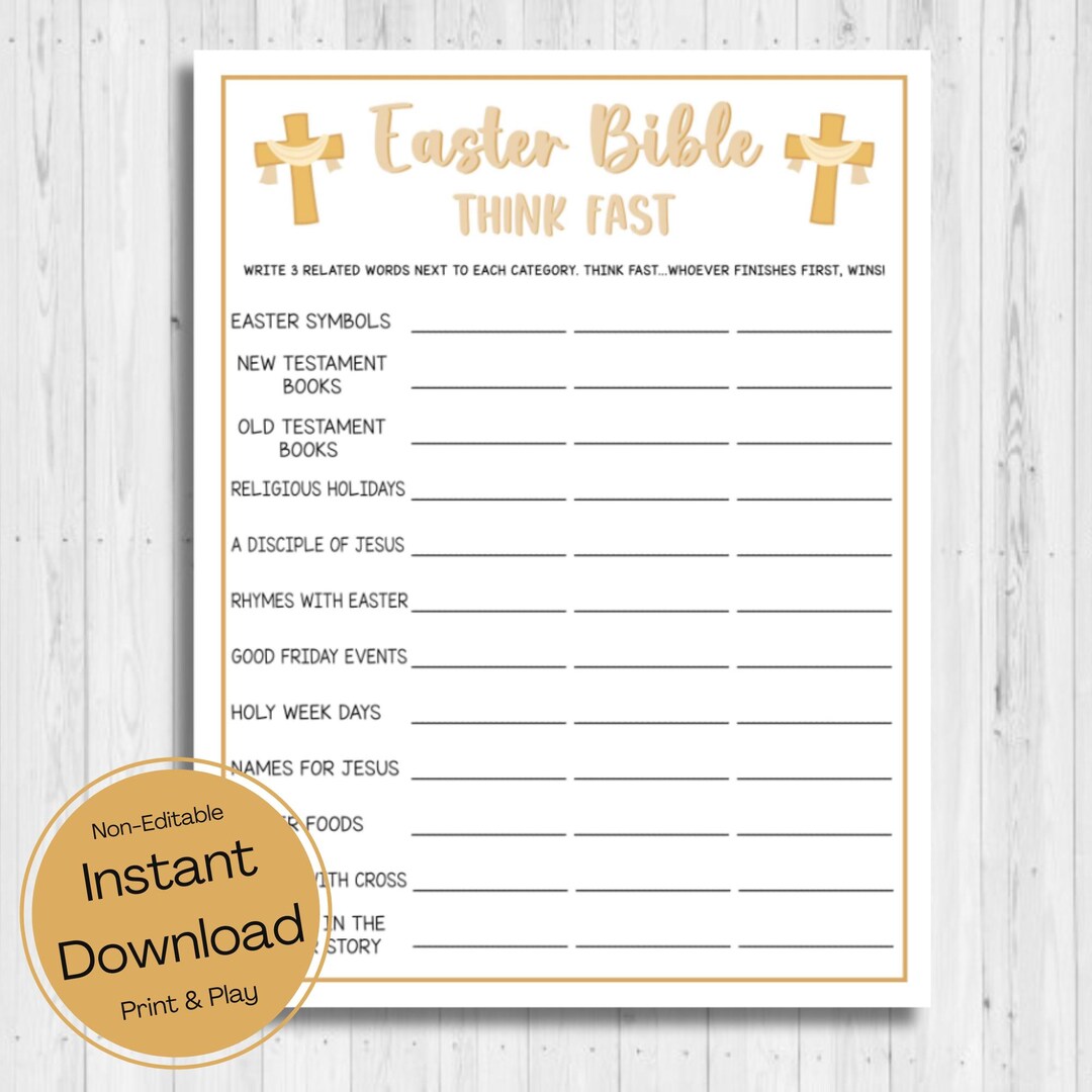 INSTANT DOWNLOAD Easter Bible Think Fast Game Printable - Church Easter ...