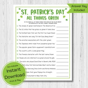 INSTANT DOWNLOAD St Patrick's Day Trivia Game Printable - St Paddy's ...