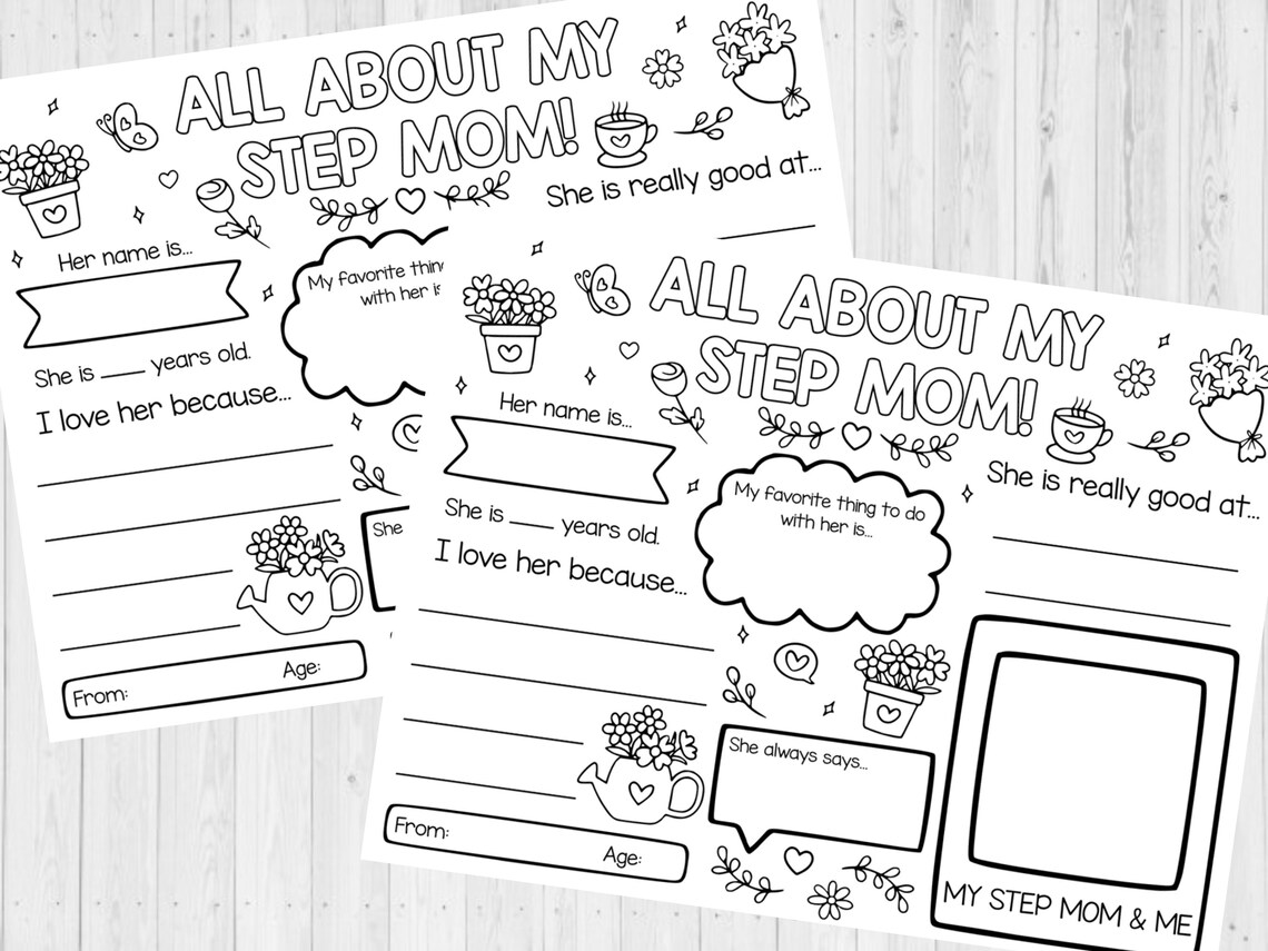 Instant Download All About My Step Mom Printable Mothers Day Printable Mothers Day