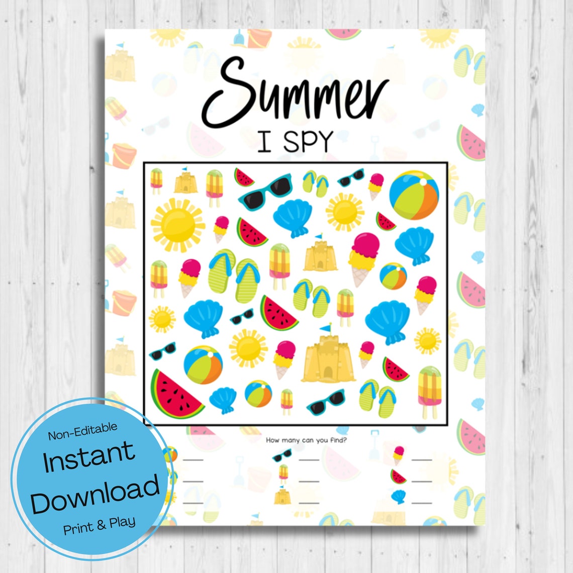 INSTANT DOWNLOAD Summer I Spy Printable Summer Game Printable Summer I ...
