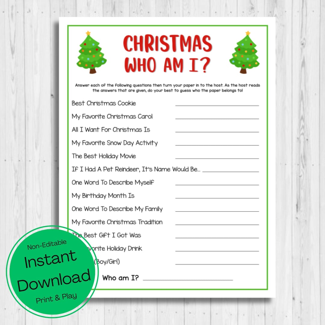 INSTANT DOWNLOAD Christmas Who Am I Printable - Holiday Game Printable ...