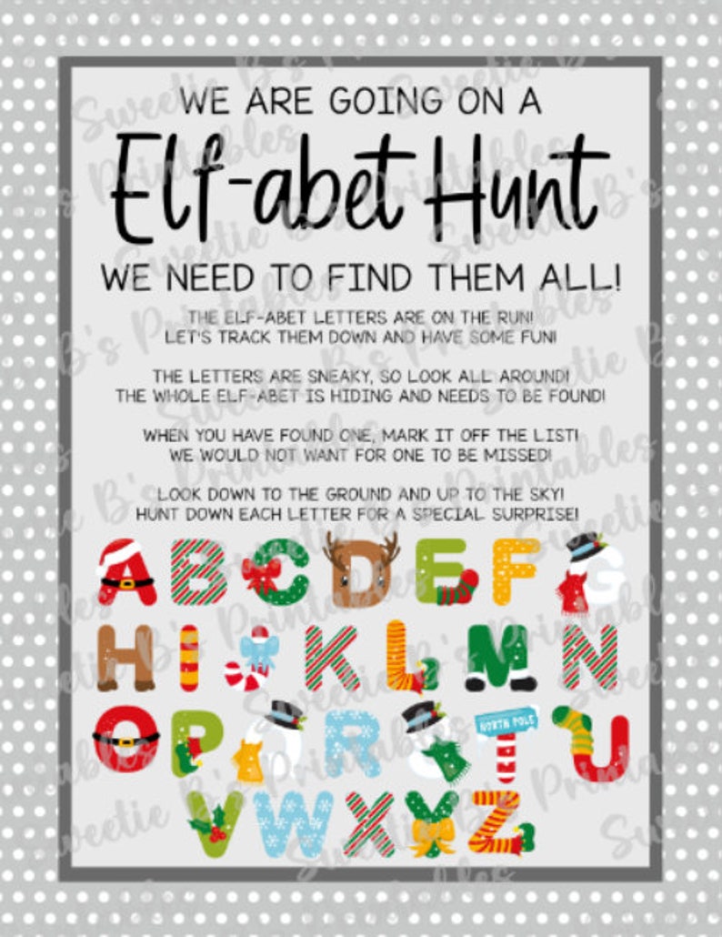 INSTANT DOWNLOAD Elf-abet Hunt Printable Christmas Alphabet Game ...