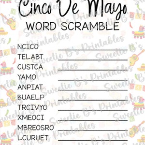 INSTANT DOWNLOAD Cinco De Mayo Word Scramble Printable - Cinco De Mayo ...