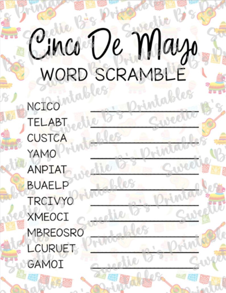 INSTANT DOWNLOAD Cinco De Mayo Word Scramble Printable Cinco De Mayo ...