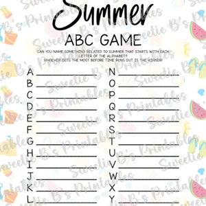 INSTANT DOWNLOAD Summer ABC Game Printable - Summer Game Printable ...