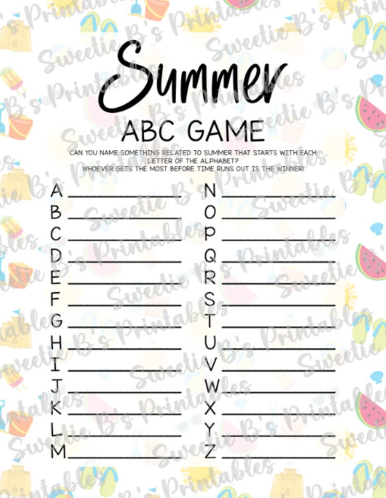 INSTANT DOWNLOAD Summer ABC Game Printable - Summer Game Printable ...