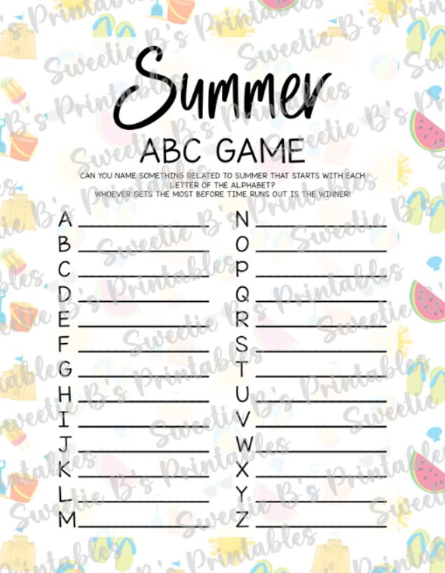 INSTANT DOWNLOAD Summer ABC Game Printable - Summer Game Printable ...