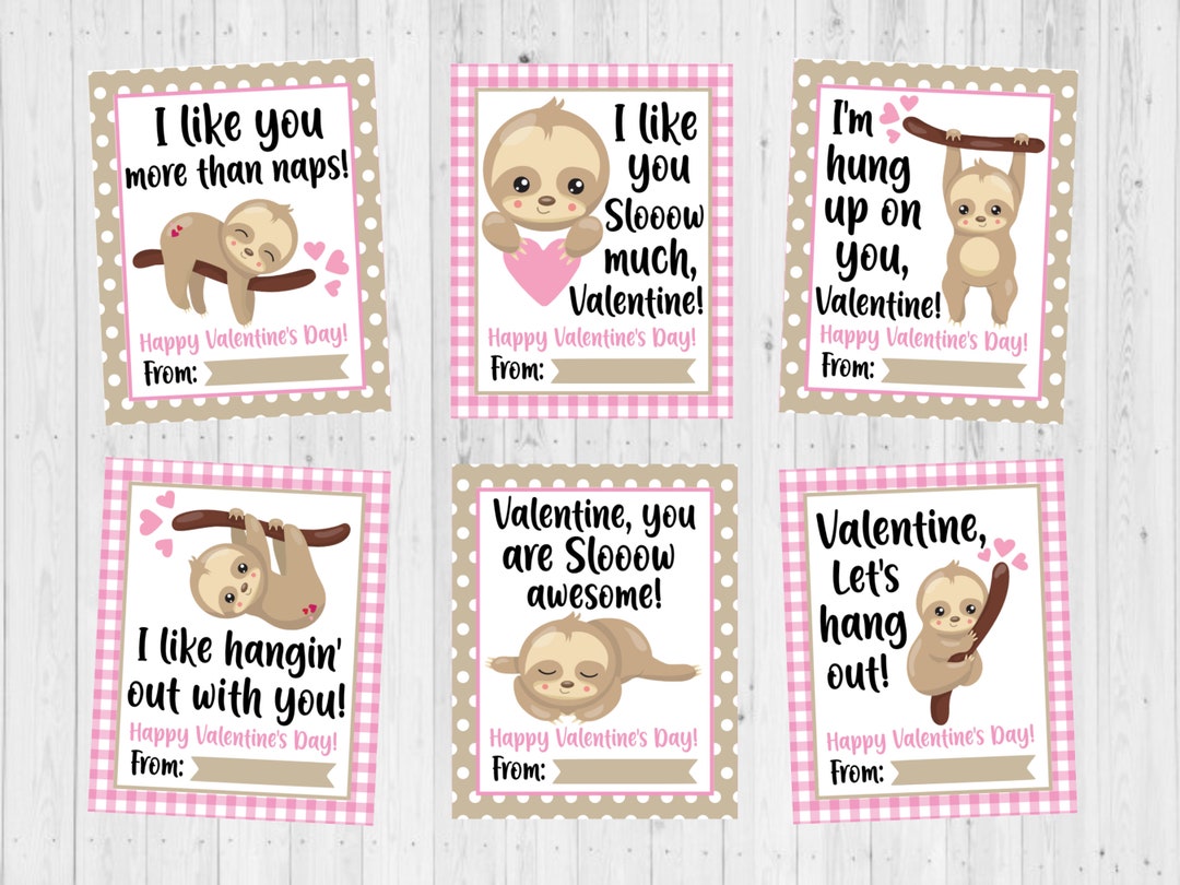 INSTANT DOWNLOAD - Sloth Valentine Card Printable - Kids Printable ...