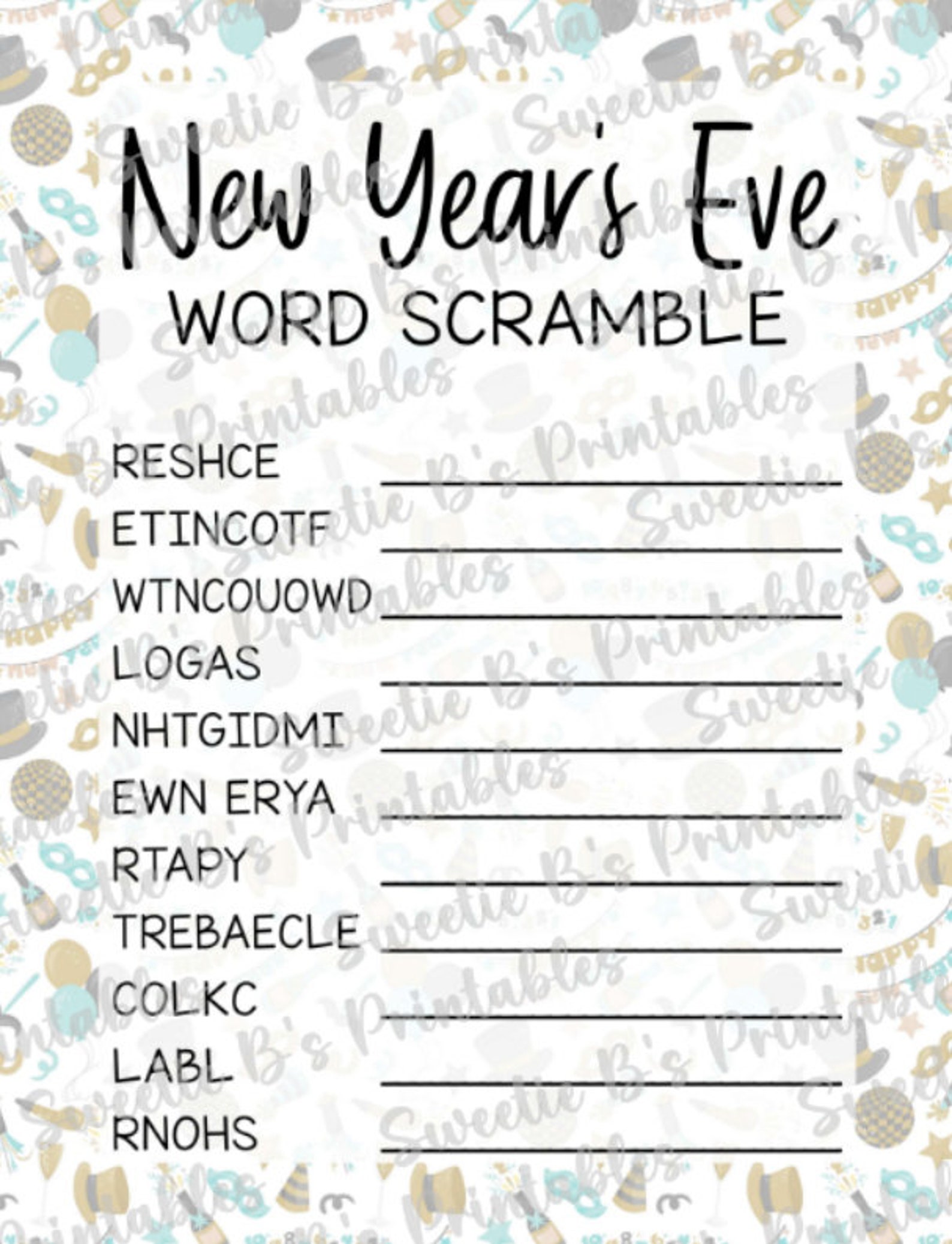 INSTANT DOWNLOAD New Year's Eve Word Scramble Game Printable - New Year ...