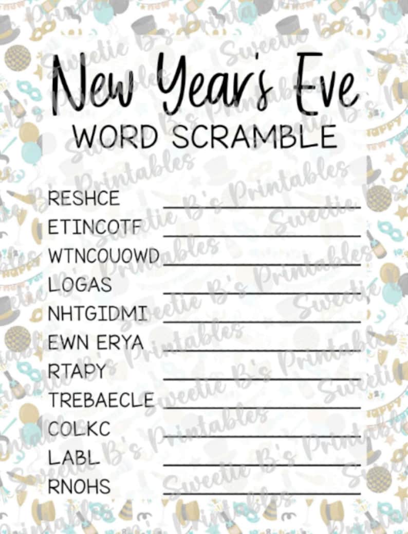 INSTANT DOWNLOAD New Year's Eve Word Scramble Game Printable - New Year ...