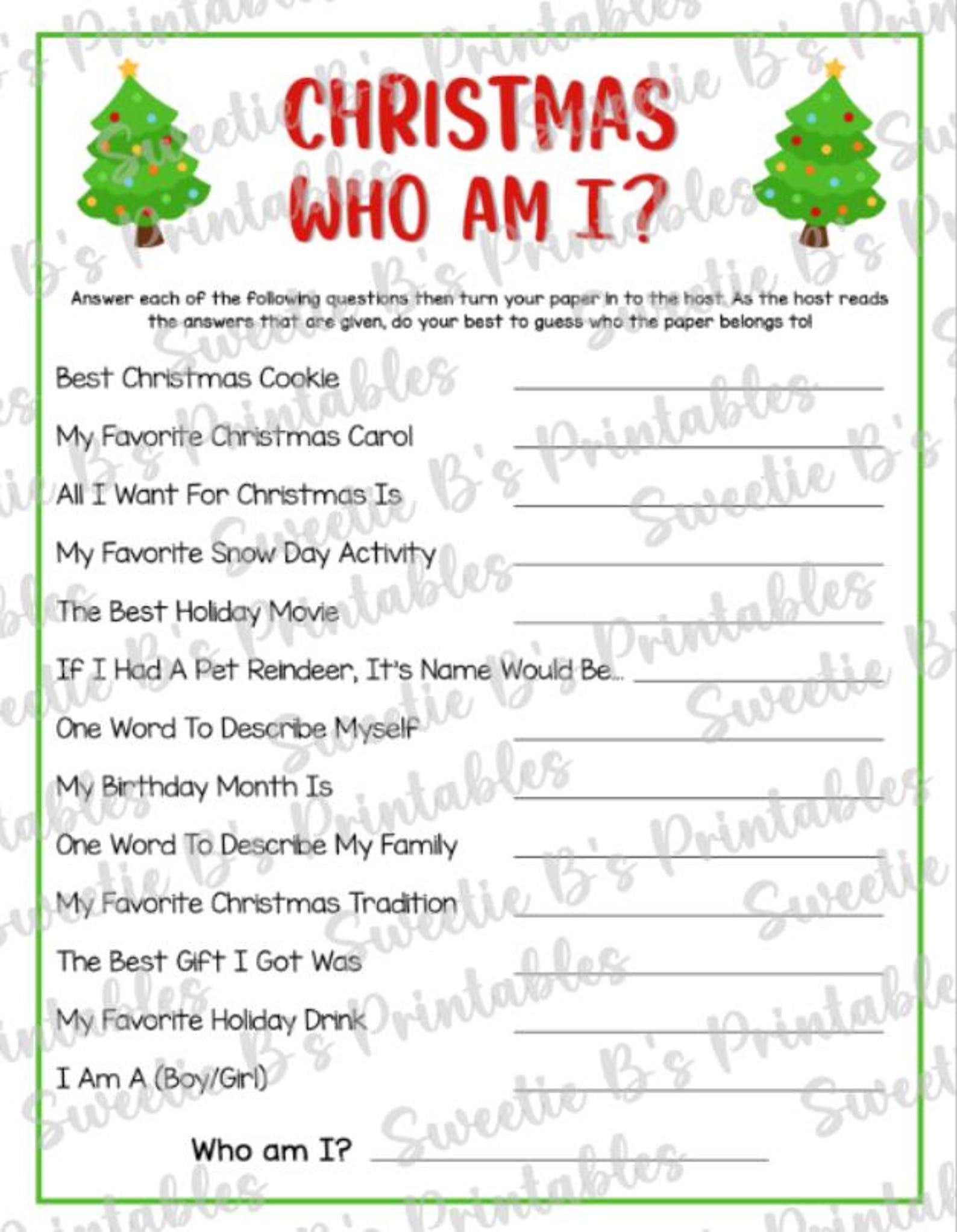 INSTANT DOWNLOAD Christmas Who Am I Printable - Holiday Game Printable ...