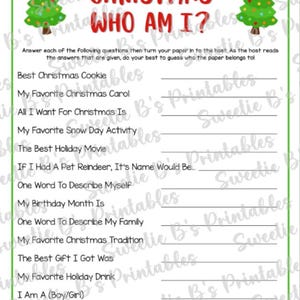 INSTANT DOWNLOAD Christmas Who Am I Printable - Holiday Game Printable ...