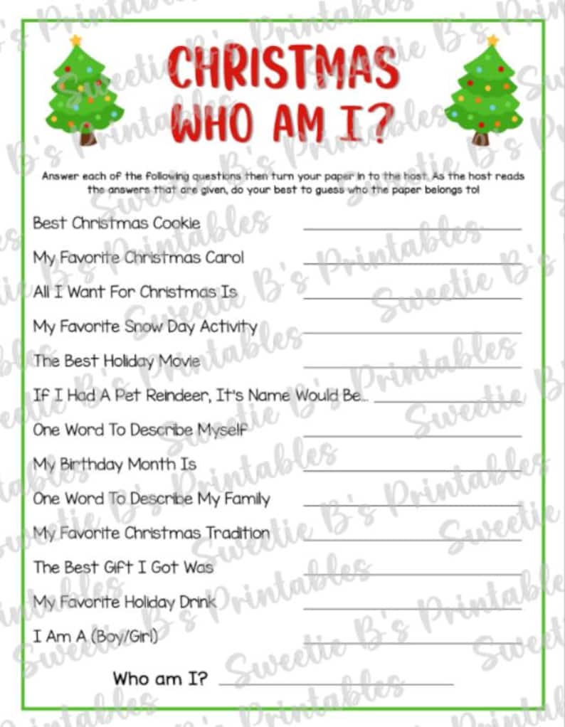 INSTANT DOWNLOAD Christmas Who Am I Printable - Holiday Game Printable ...