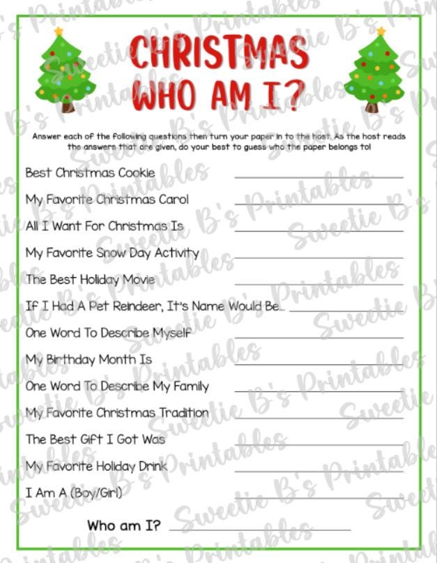 INSTANT DOWNLOAD Christmas Who Am I Printable - Holiday Game Printable ...