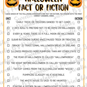 INSTANT DOWNLOAD Halloween Fact or Fiction Game Printable - Autumn Game ...