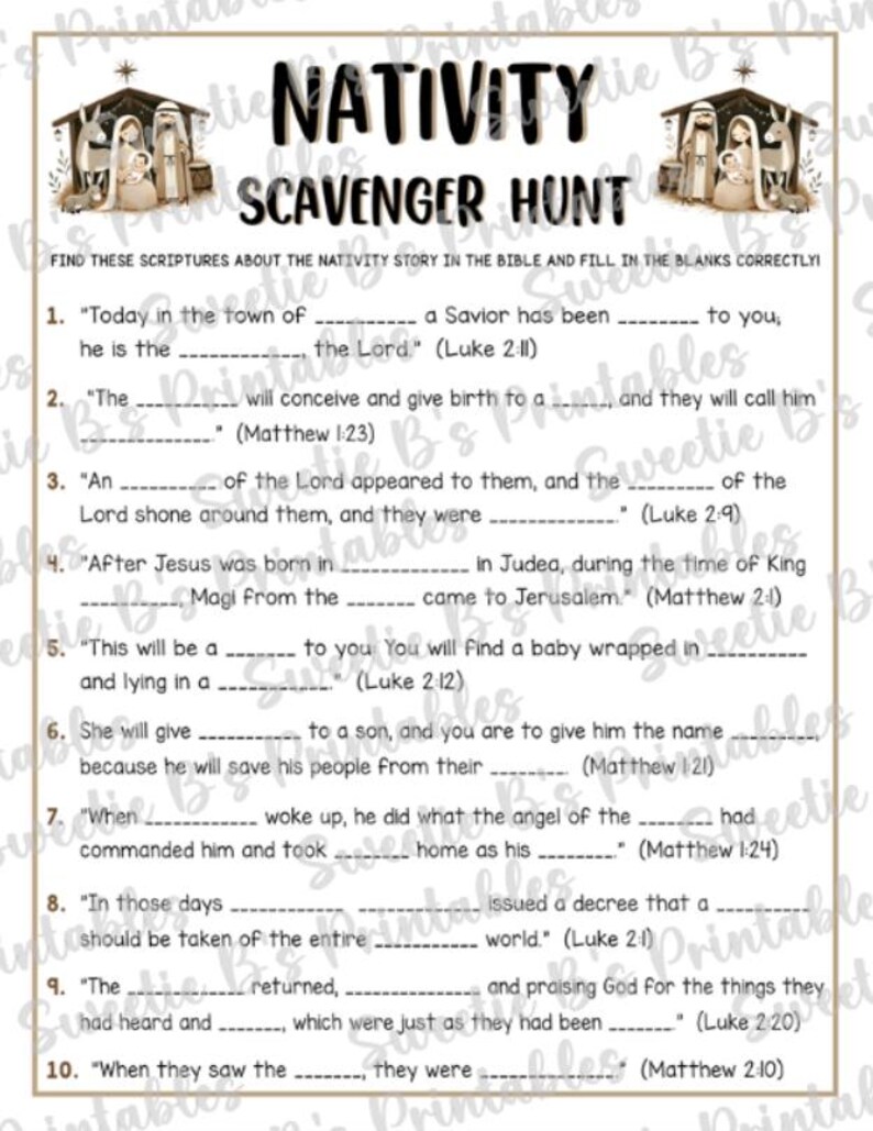 INSTANT DOWNLOAD Nativity Bible Verse Scavenger Hunt Game - Bible ...