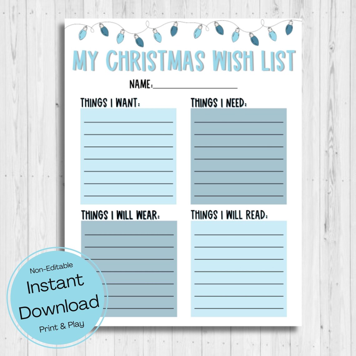 INSTANT DOWNLOAD Christmas Wish List Printable - Something You Want ...