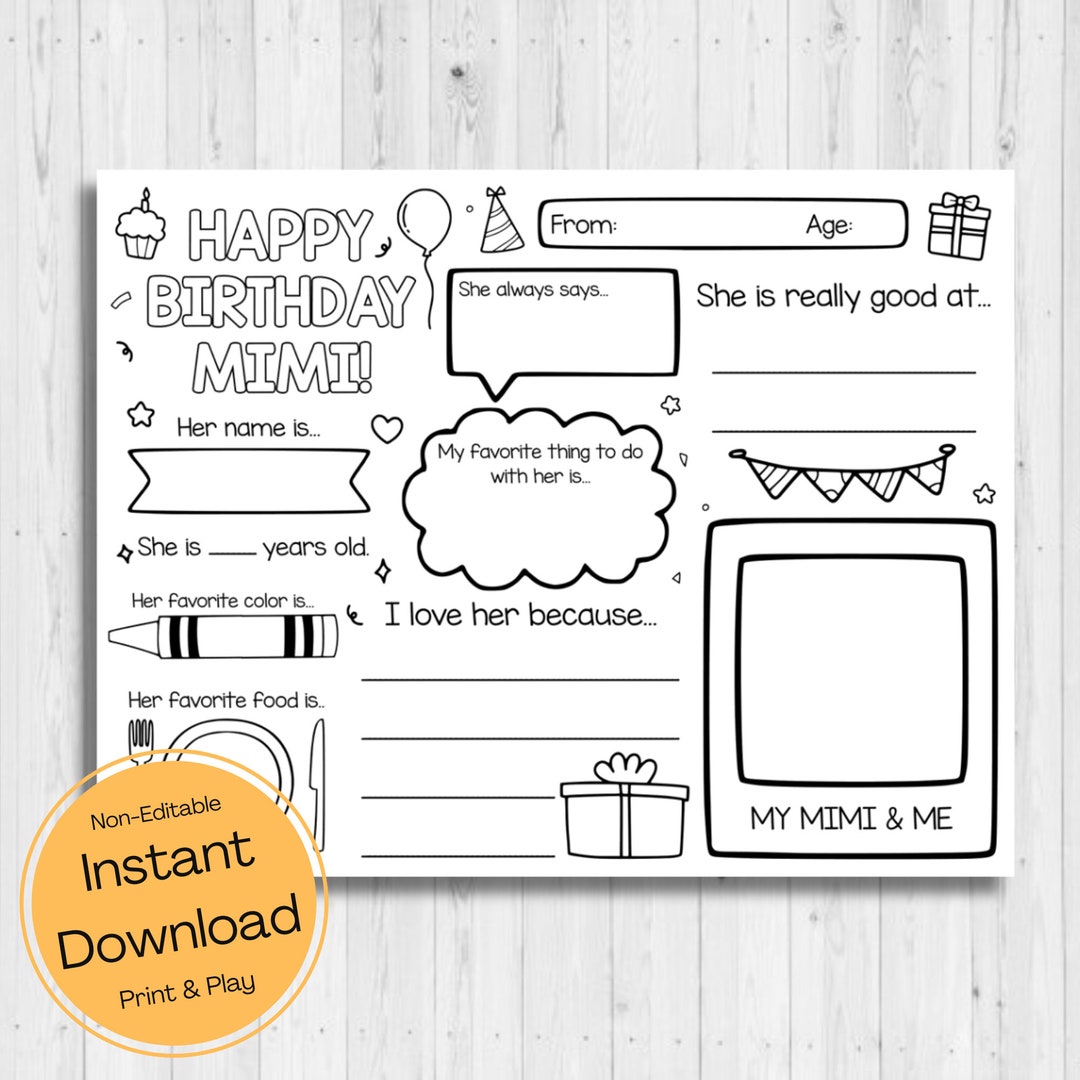 INSTANT DOWNLOAD - Happy Birthday Mimi Coloring Page - Happy Birthday ...