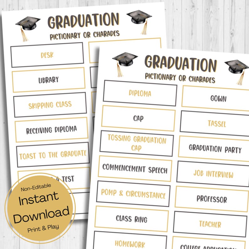 INSTANT DOWNLOAD Graduation Pictionary Game Printable - Graduation ...