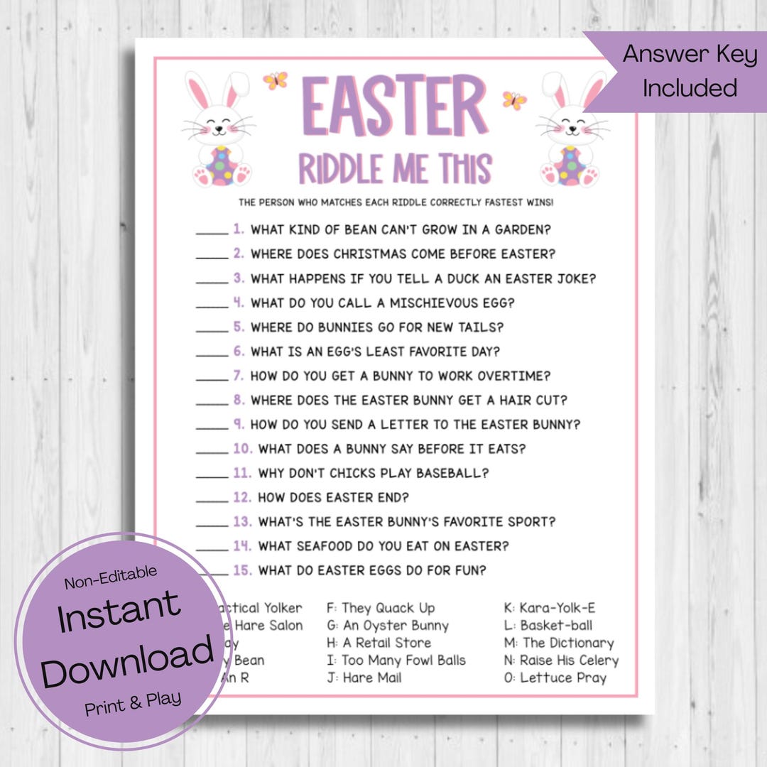 INSTANT DOWNLOAD Easter Riddle Game Printable - Easter Game Printable ...