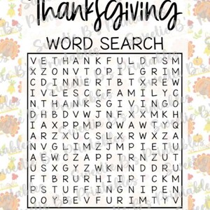 INSTANT DOWNLOAD Thanksgiving Word Search Printable - Thanksgiving Game ...