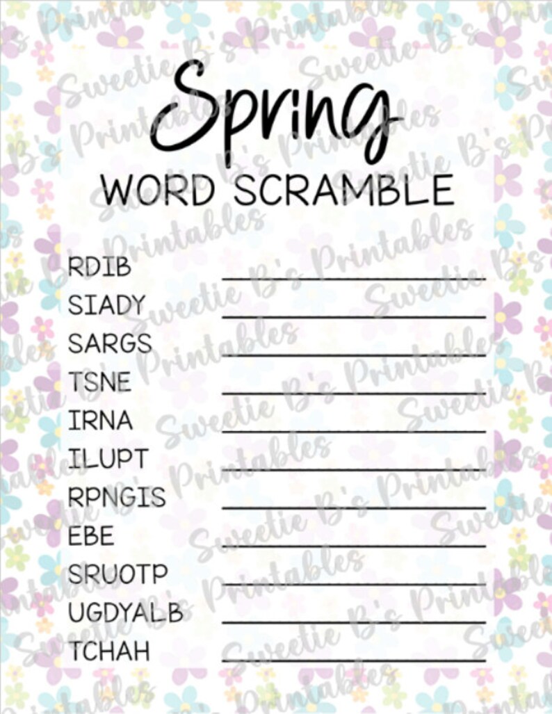 INSTANT DOWNLOAD Spring Word Scramble Game Printable - Spring Game ...