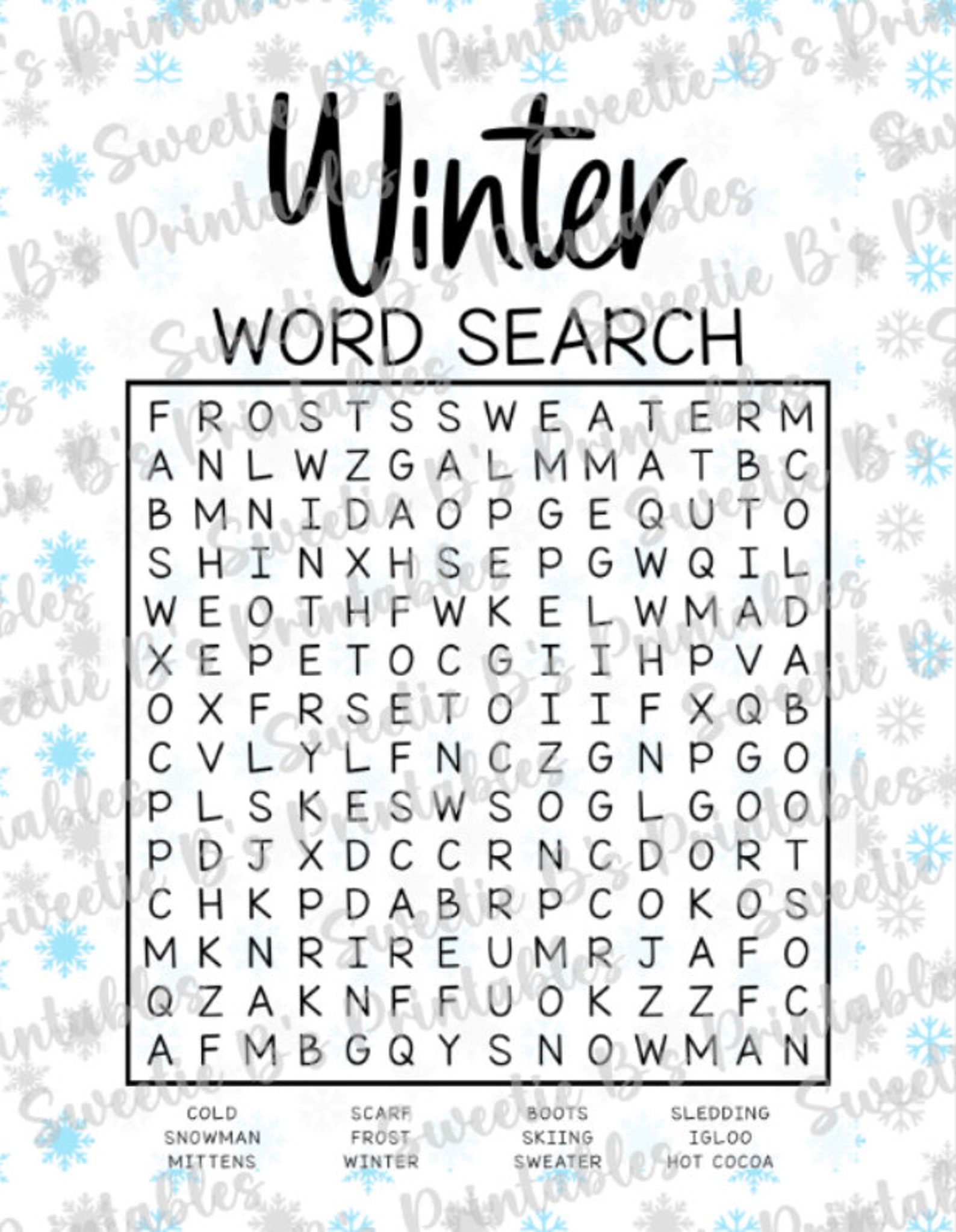 INSTANT DOWNLOAD Winter Word Search Printable - Winter Game Printable ...