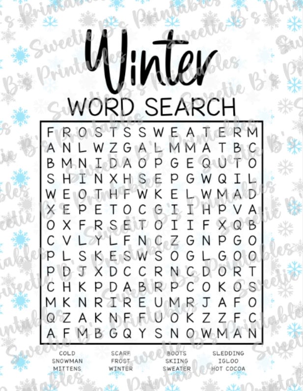 INSTANT DOWNLOAD Winter Word Search Printable - Winter Game Printable ...